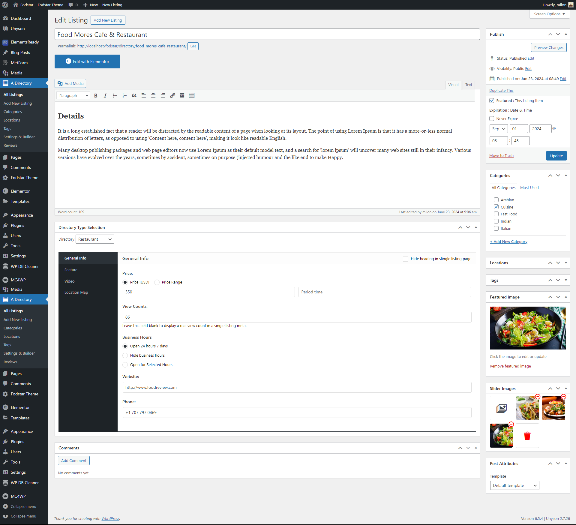 Backend Listing Form - aDirectory