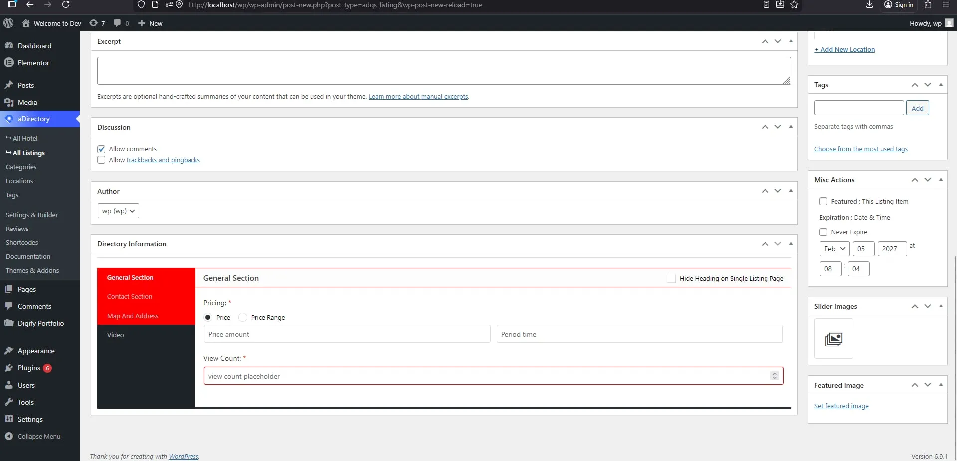 Backend Listing Form - aDirectory